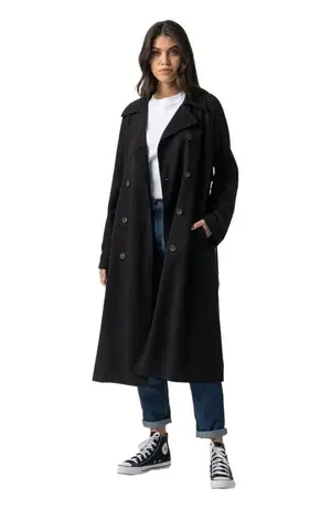 SAINT + SOFIA Marion Double-breasted Trench Coat - Black