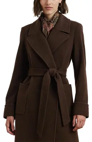 Ralph Lauren Belted Wool And Cashmere-blend Wrap Coat - Chocolate