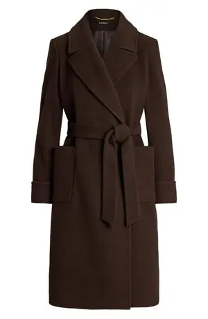 Ralph Lauren Belted Wool And Cashmere-blend Wrap Coat - Chocolate