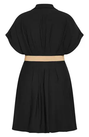 City Chic Jade Belted Shirtdress - Black