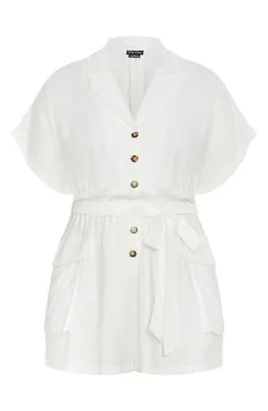 City Chic Jade Short Sleeve Playsuit - Ivory