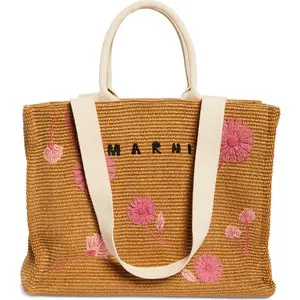 Marni Floral Embroidered Raffia Tote