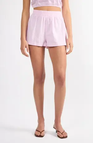 VIENS AVEC MOI Everyday Stripe Cotton Shorts - Pink Stripe