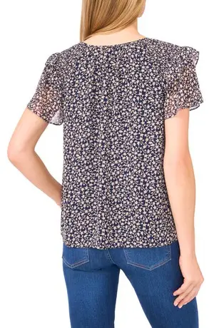 CECE DUPRAZ Floral Tie Neck Chiffon Top