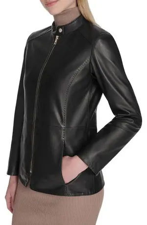 Cole Haan Leather Biker Jacket - Black