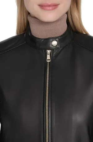 Cole Haan Leather Biker Jacket - Black