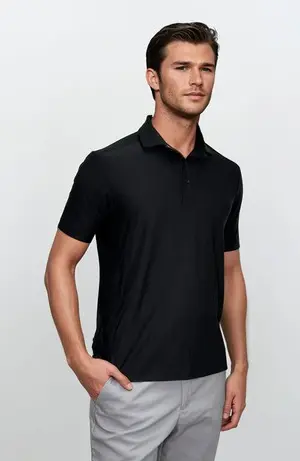 24SEVENMEN Wrinkle Resistant 3 Button Polo Shirt - Black