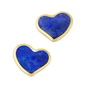 JAN LESLIE Heart Stud Earring Set In Sterling With 18k Gold Overlay - Blue