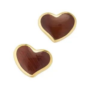 JAN LESLIE Heart Stud Earring Set In Sterling With 18K Gold Overlay Red