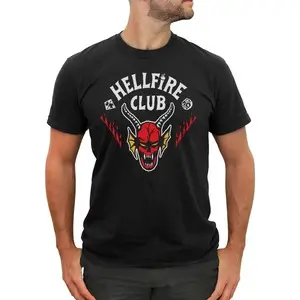 STRANGER THINGS Netflix Hellfire Club Badge Short Sleeve Graphic T-shirt - Black