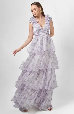 BARIANO Violeta Tiered Printed Gown
