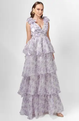 BARIANO Violeta Tiered Printed Gown