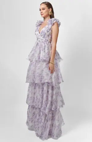 BARIANO Violeta Tiered Printed Gown