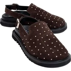 FOREVER & ALWAYS SHOES Leather Studded Clogs - Dark Brown Suede Leather