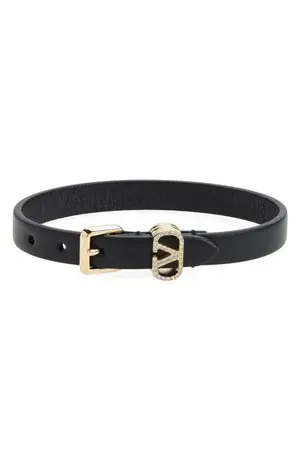 Valentino Garavani Pavé Vlogo Leather Bracelet - Nero/crystal