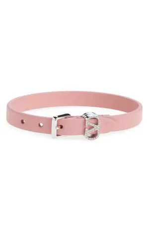Valentino Garavani Pavé Vlogo Leather Bracelet - Rose Tan/crystal