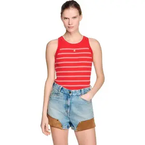 Sandro Striped Ribbed Knit Vest Top