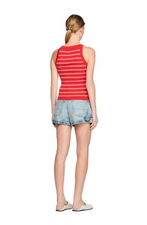 Sandro Striped Ribbed Knit Vest Top