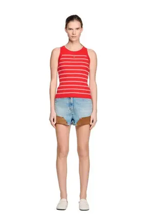Sandro Striped Ribbed Knit Vest Top