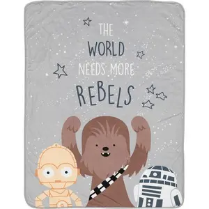 LAMBS & IVY Star Wars Rebels R2d2/c-3po/chewbacca Soft Faux Shearling Baby Blanket - Gray