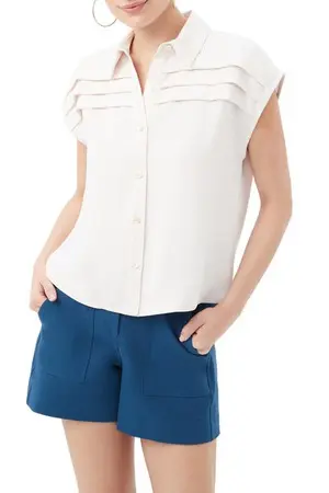 Trina Turk Cheri Cap-sleeve Pleated Top - Sancerre
