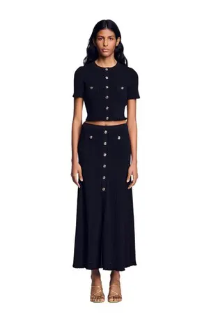 Sandro Pointelle Knit Midi Skirt