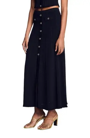 Sandro Pointelle Knit Midi Skirt