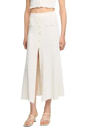 Sandro Pointelle Knit Midi Skirt - Ecru