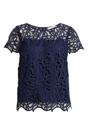 MILLY Curled Lace Top - Navy