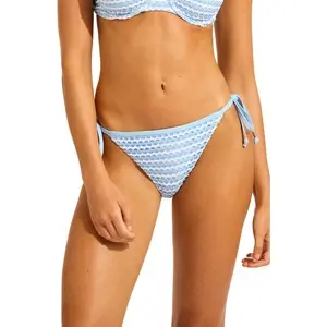 Seafolly Side Tie Hipster Bikini Bottom - Powder Blue/white