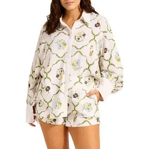 Seafolly Floral Linen Blend Cover-up Shirt - White