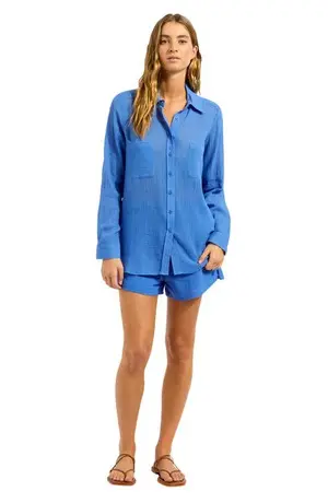 Seafolly Breeze Beach Button-up Cotton Gauze Cover-up Shirt