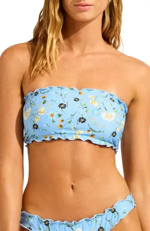 Seafolly Lettuce Edge Bandeau Bikini Top - Powder Blue