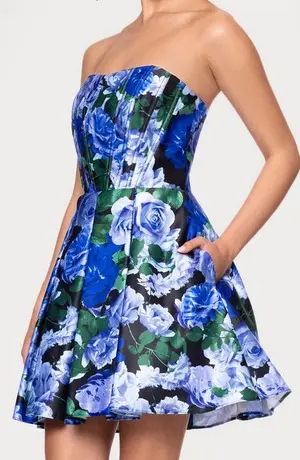 BLONDIE NITES Floral Print Fit-and-flare Minidress - Blue Multi