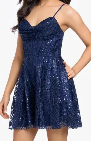 BLONDIE NITES Sequin & Glitter Minidress - Navy