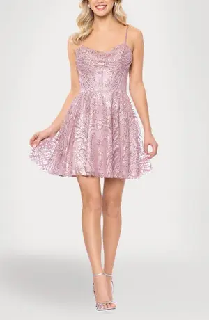 BLONDIE NITES Sequin & Glitter Minidress - Rose