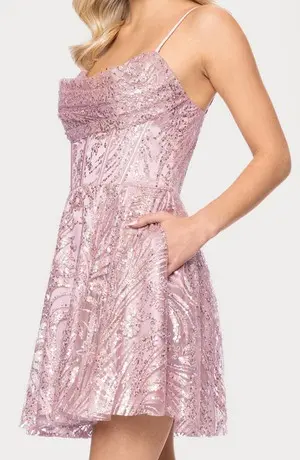 BLONDIE NITES Sequin & Glitter Minidress - Rose