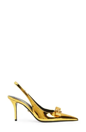 Versace Medusa Bow Metallic Slingback Pumps