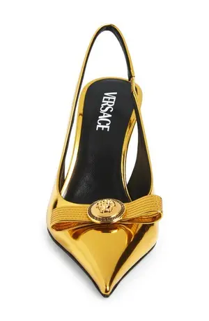 Versace Medusa Bow Metallic Slingback Pumps