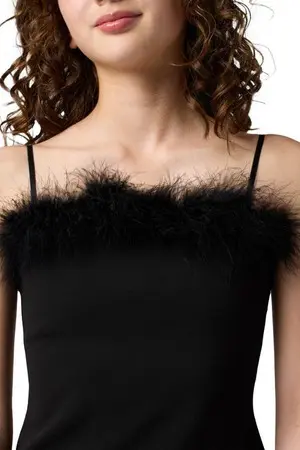 UN DEUX TROIS Thin Strap Feather Mini Dress