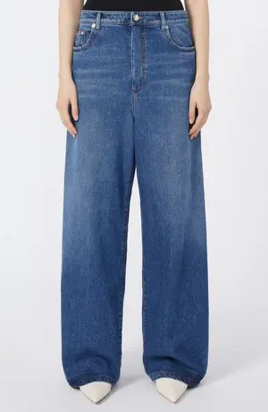 Sportmax Gastone Pleated Wide-leg Jeans - Midnight Blue