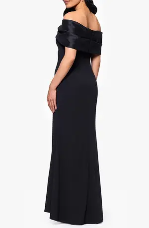 Betsy & Adam Off The Shoulder Crepe & Taffeta Sheath Gown