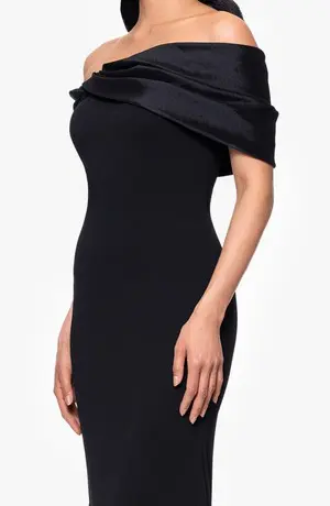 Betsy & Adam Off The Shoulder Crepe & Taffeta Sheath Gown