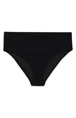 Mango Ribbed High-waist Bikini Bottom - Black