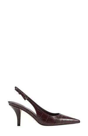 Marc Fisher Dorie Slingback Pointed Toe Pumps - Dark Brown/croc Embossed