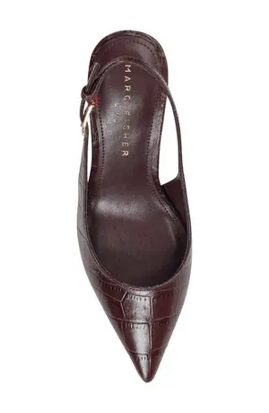 Marc Fisher Dorie Slingback Pointed Toe Pumps - Dark Brown/croc Embossed
