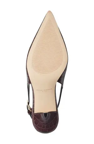 Marc Fisher Dorie Slingback Pointed Toe Pumps - Dark Brown/croc Embossed