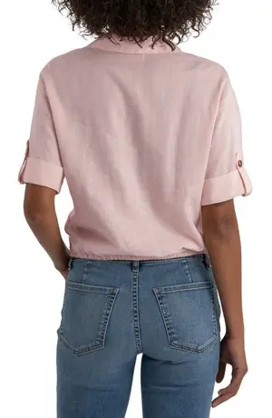 Kut From The Kloth Rebel Knot-front Linen-blend Top - Princess