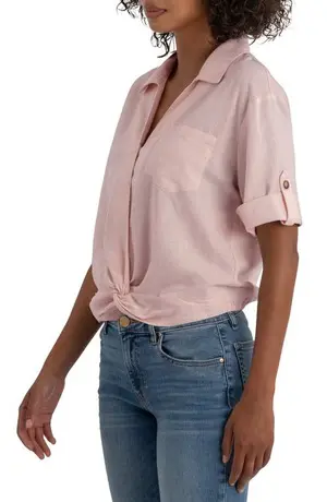 Kut From The Kloth Rebel Knot-front Linen-blend Top - Princess