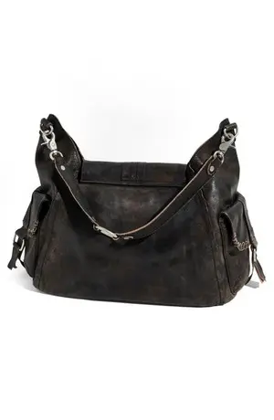 Free People Leigh Distressed Leather Hobo Bag - Aged Graphite